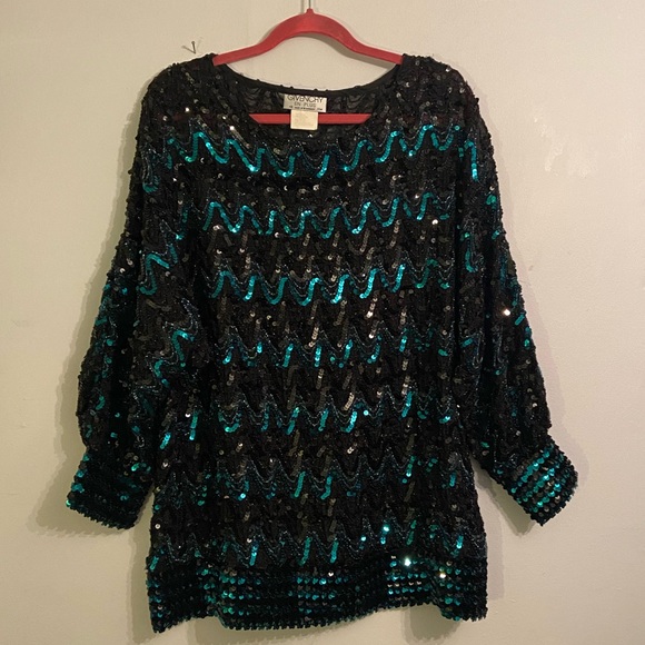 Givenchy | Tops | Givenchy En Plus Vintage Black And Green Sequin Size ...